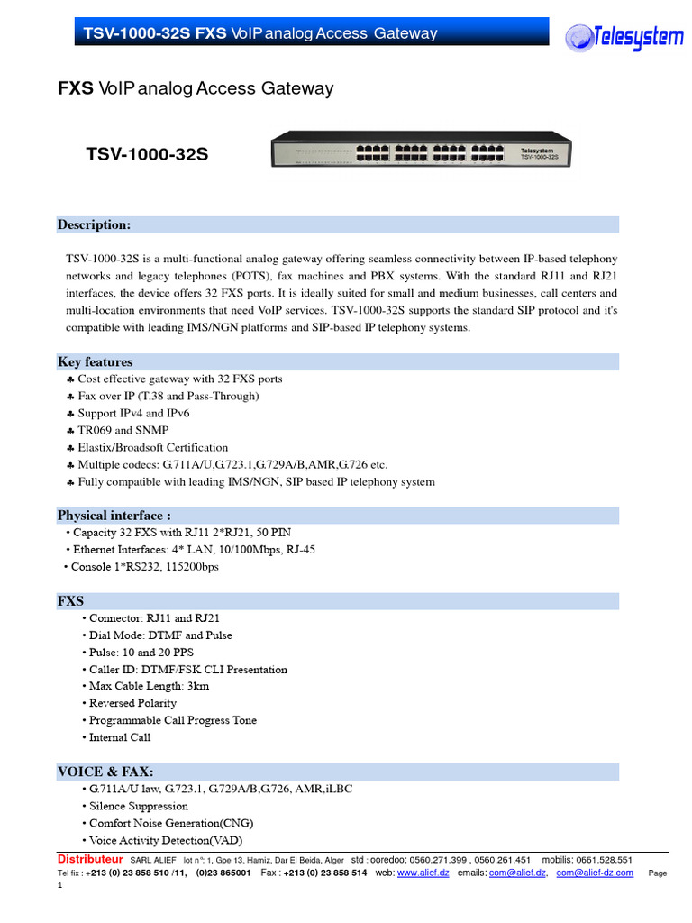 Fiche Technique TSV 1000 32S | Download Free PDF | Voice Over Ip ...
