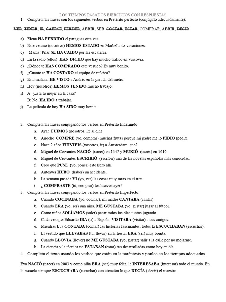 Los Tiempos Pasados Clave | PDF | Artes del Lenguaje y Comunicación ...