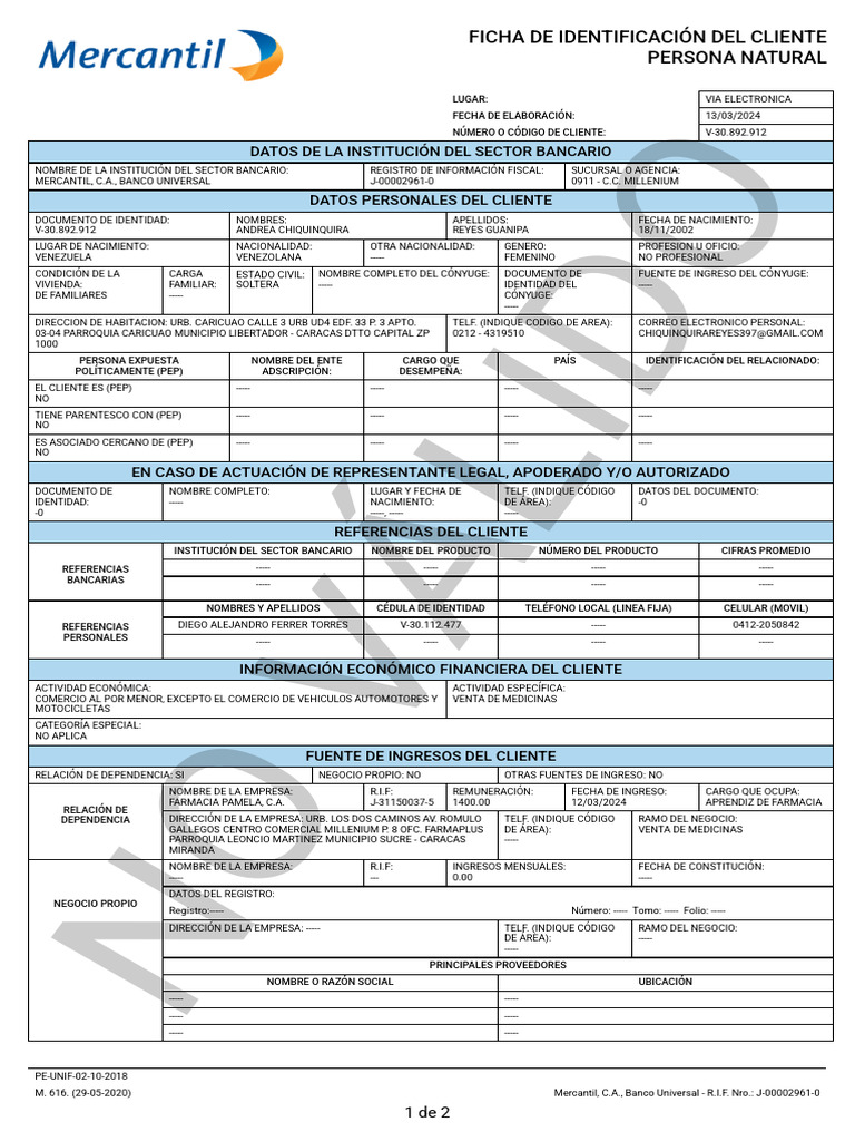 Ficha de Identificación Del Cliente | Descargar gratis PDF | Bancos ...