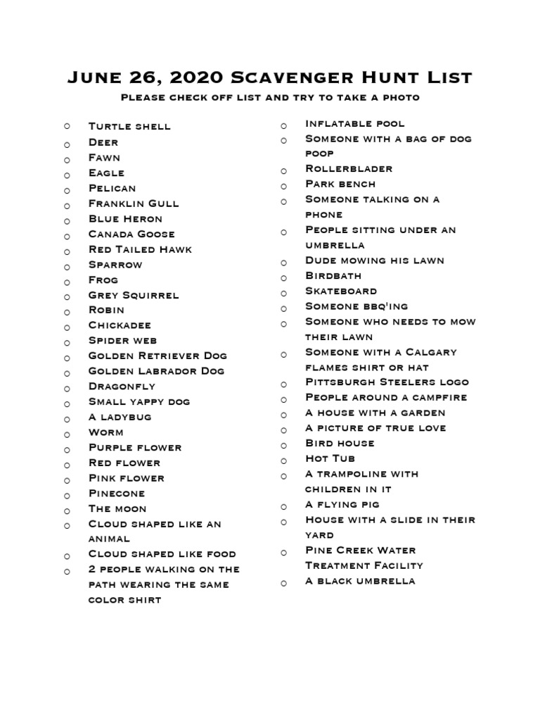 Scavenger Hunt Checklist | PDF