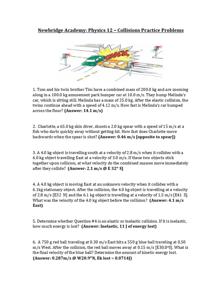 3.7 Collisions Worksheet | PDF