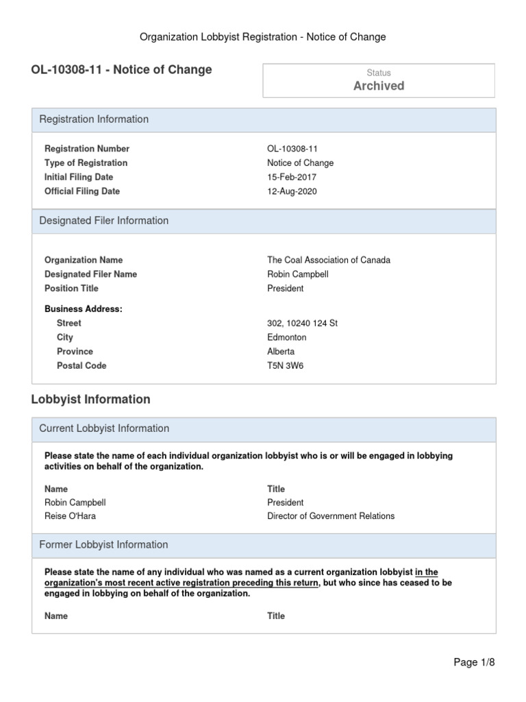 Registration Form For Organization Lobbyists - PDF 2 | PDF