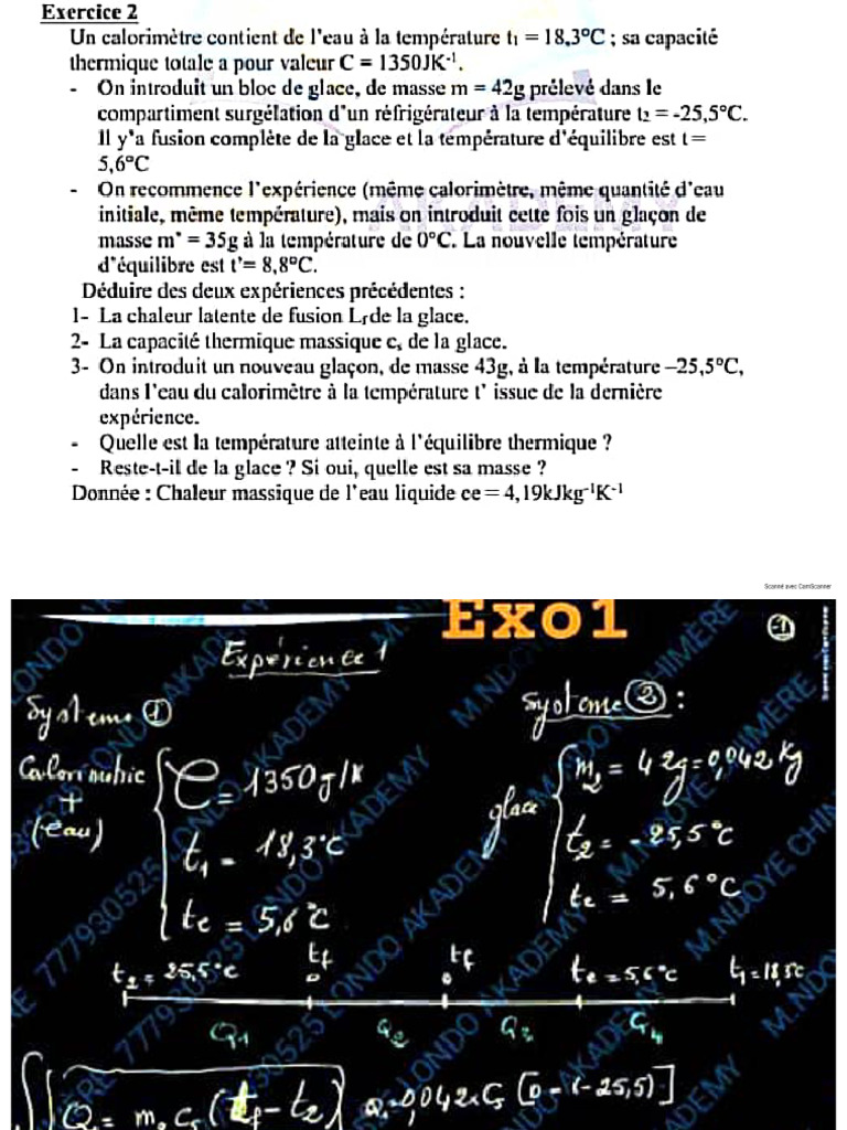 Exo2 Calorimétrie M.ndoye 777930525 Londo Akademy | PDF
