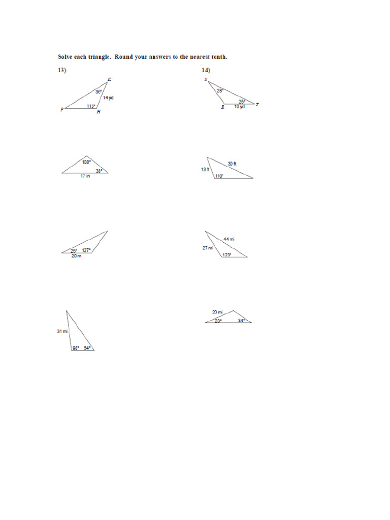 Law of - Sine and Law of Cosine Practice | PDF