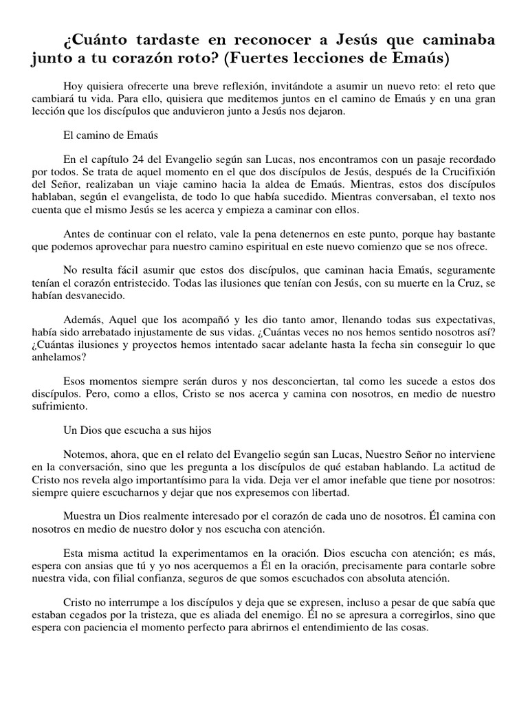 ¿Cuánto Tardaste en Reconocer A Jesús Que Caminaba Junto A Tu Corazón ...
