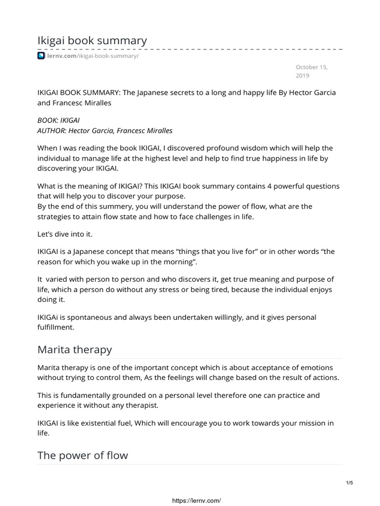 Ikigai Book Summary (1) - Compressed | PDF | Flow (Psychology) | Stoicism