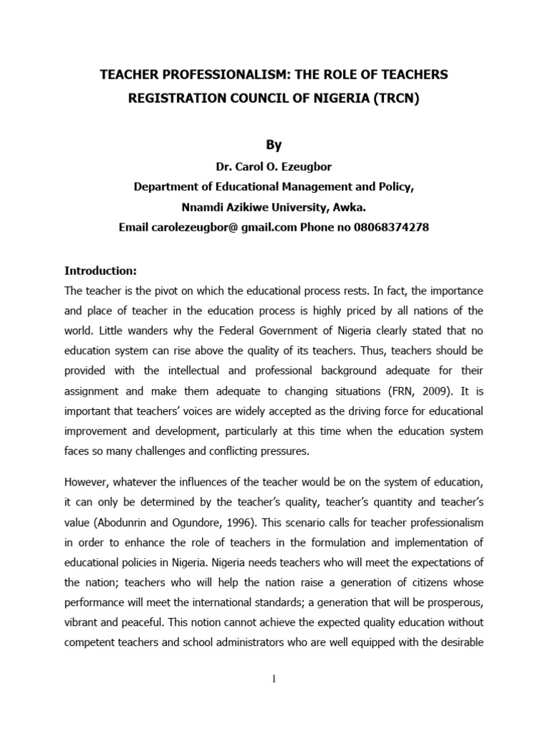 Teacher Professionalism The Role of Teac | PDF | Profession | Teachers