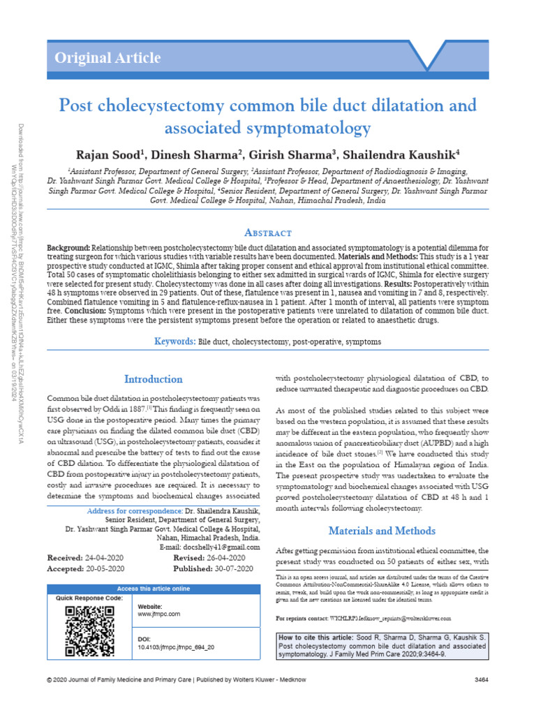 Post Cholecystectomy Common Bile Duct Dilatation.51 | PDF | Gallbladder ...
