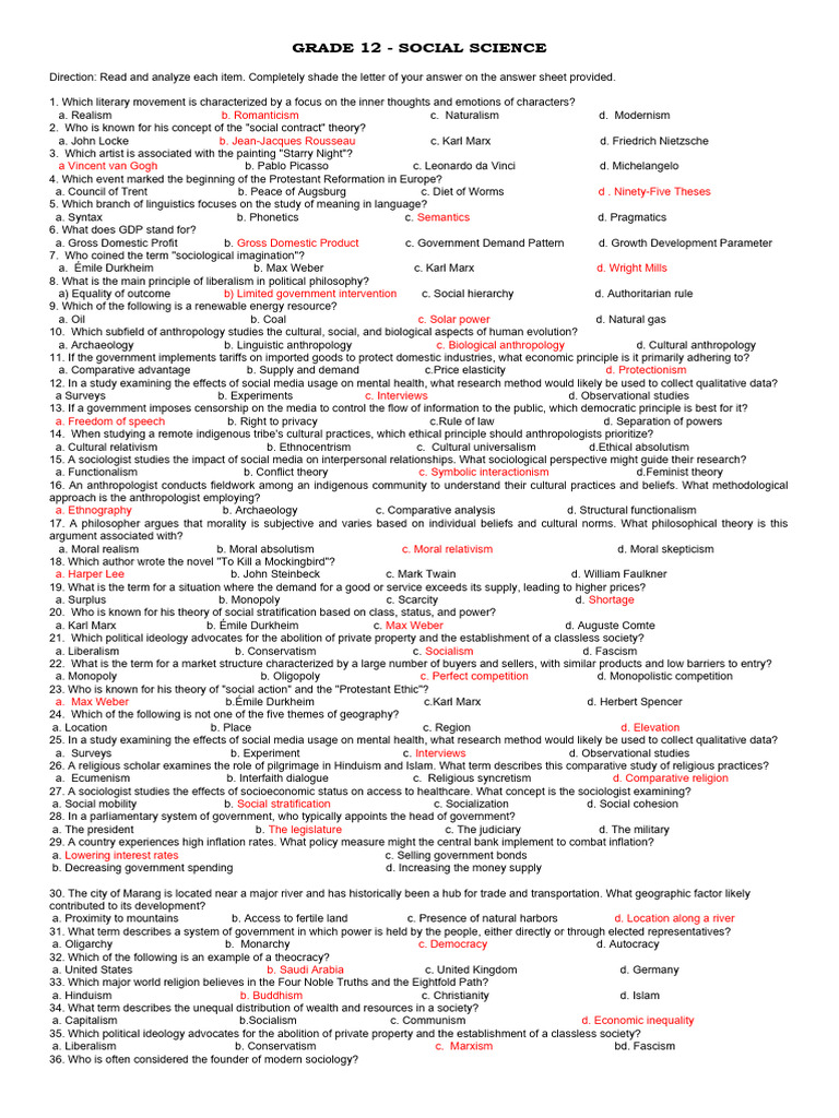 Grade 12 - Social Science | PDF | Sociology | Economics