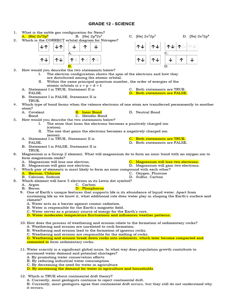 Grade 12 - Science Set B | PDF | Ion | Chemical Bond