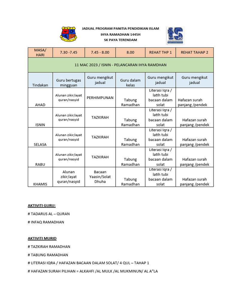 Jadual Program Ihya Ramadhan | PDF