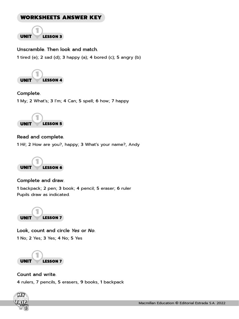MET2 L1 U1-3 Worksheets Answer Key | PDF