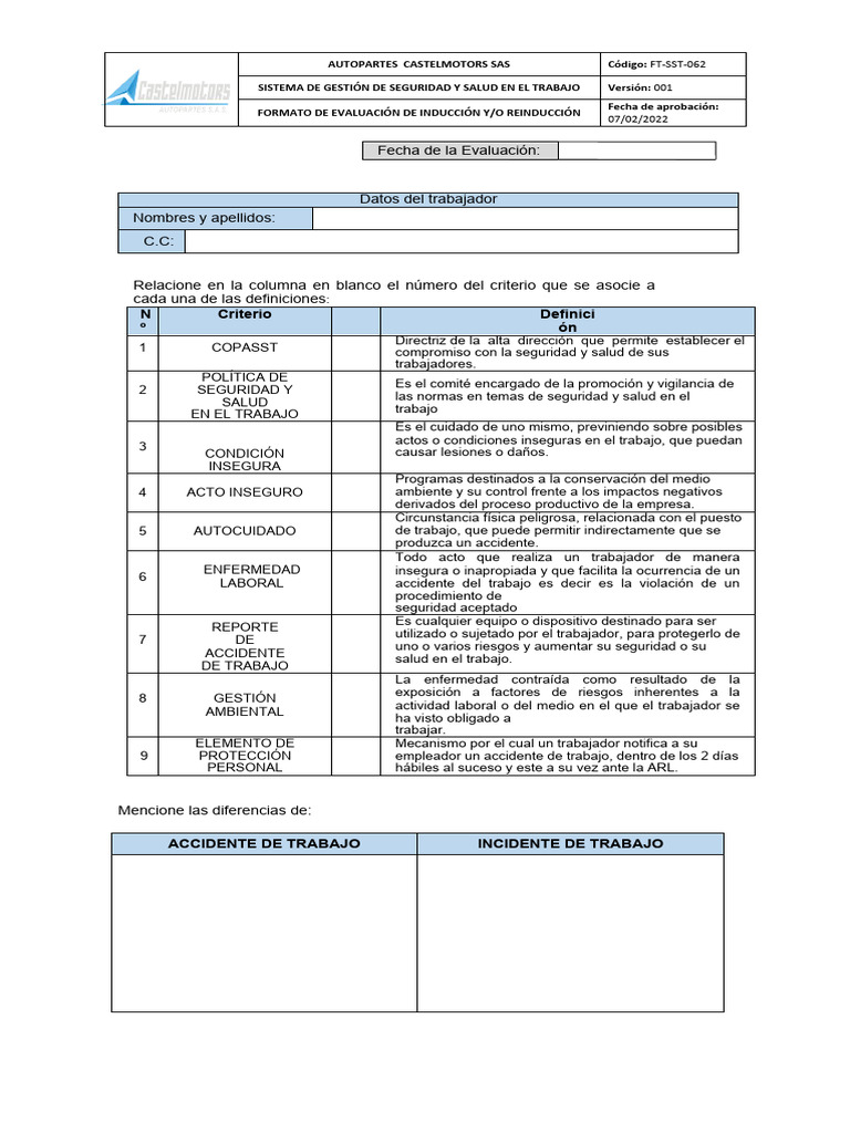 Formato Evaluación de Inducción y Reinducción | PDF | Tecnología