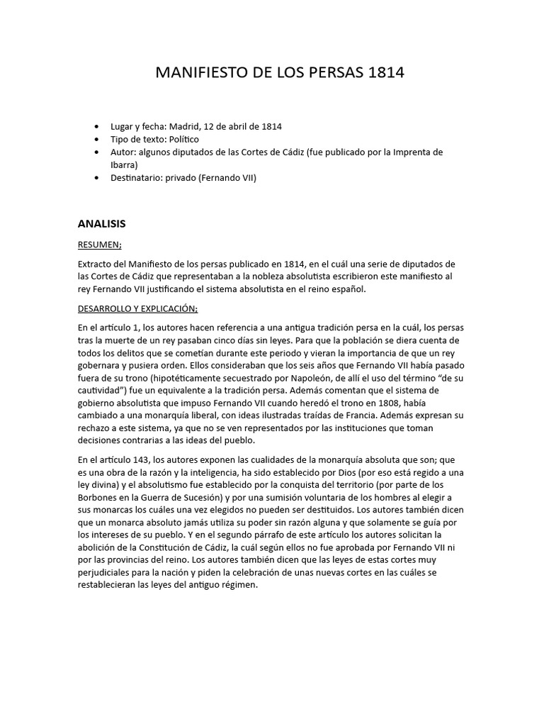 Comentario de Texto Manuscrito de Los Persas | PDF | España | Gobierno de españa