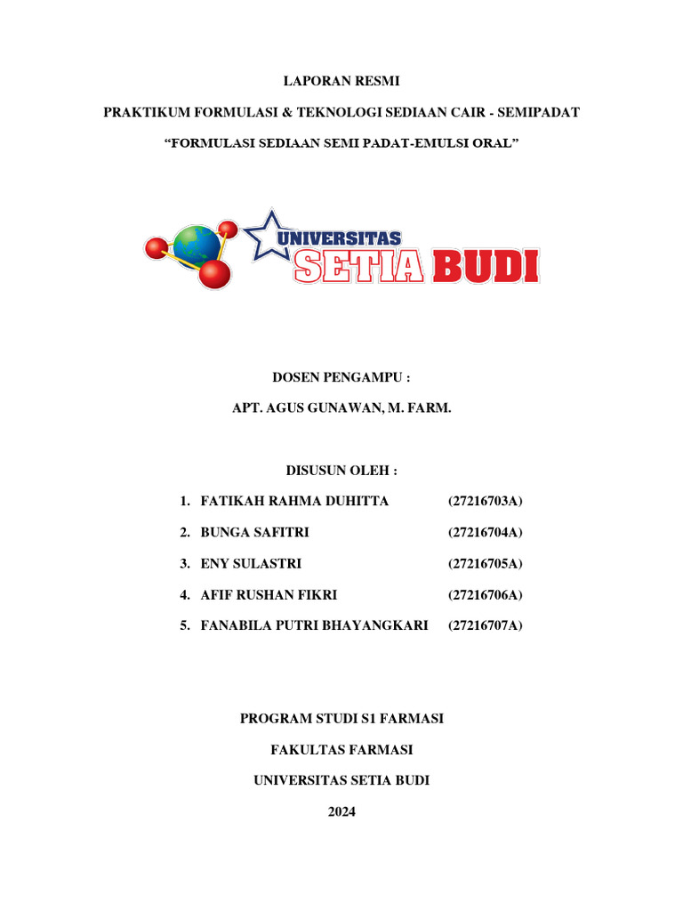 Laporan Resmi Emulsi Oral Kelompok 1 | PDF | Sains & Matematika