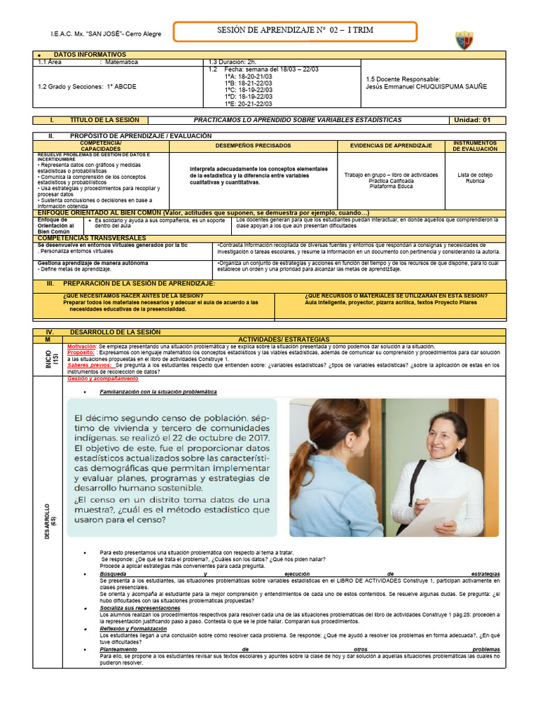 Sa 02 Mat1 U1 Variables Estadisticas | PDF