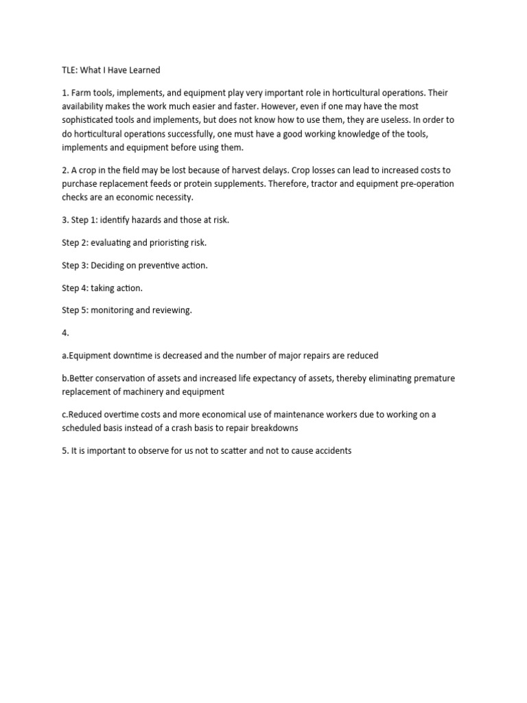 TLE: What I Have Learned 1. Farm Tools, Implements, and Equipment | PDF