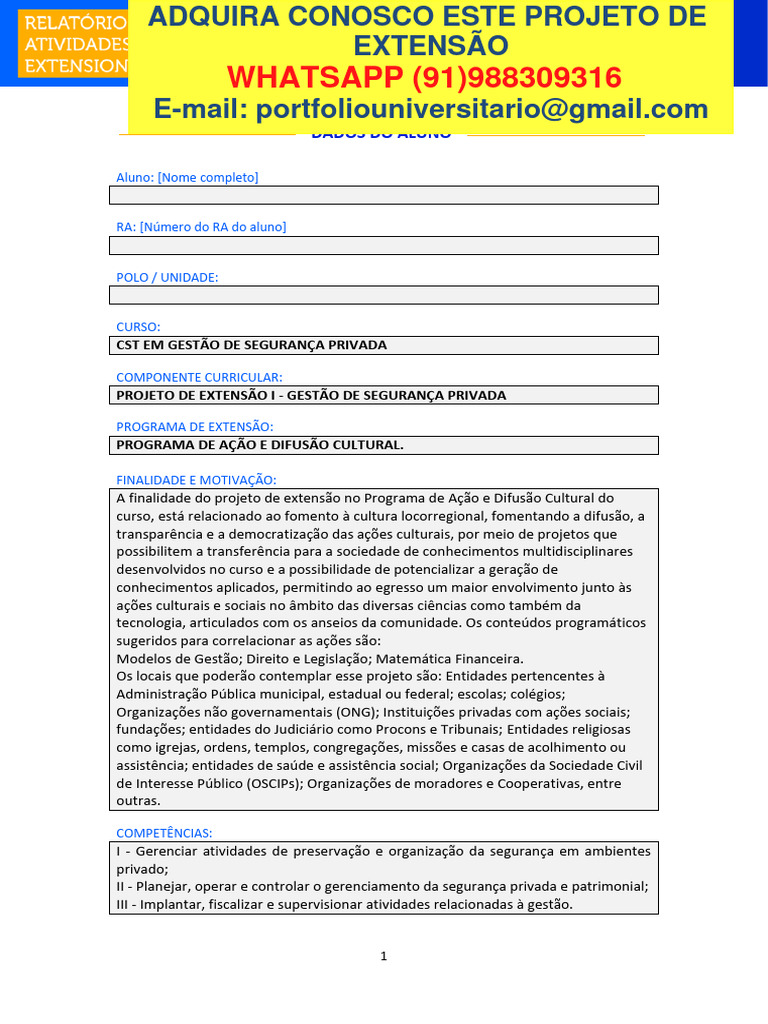 Projeto De Extensão I Segurança Privada Pdf Organização Não