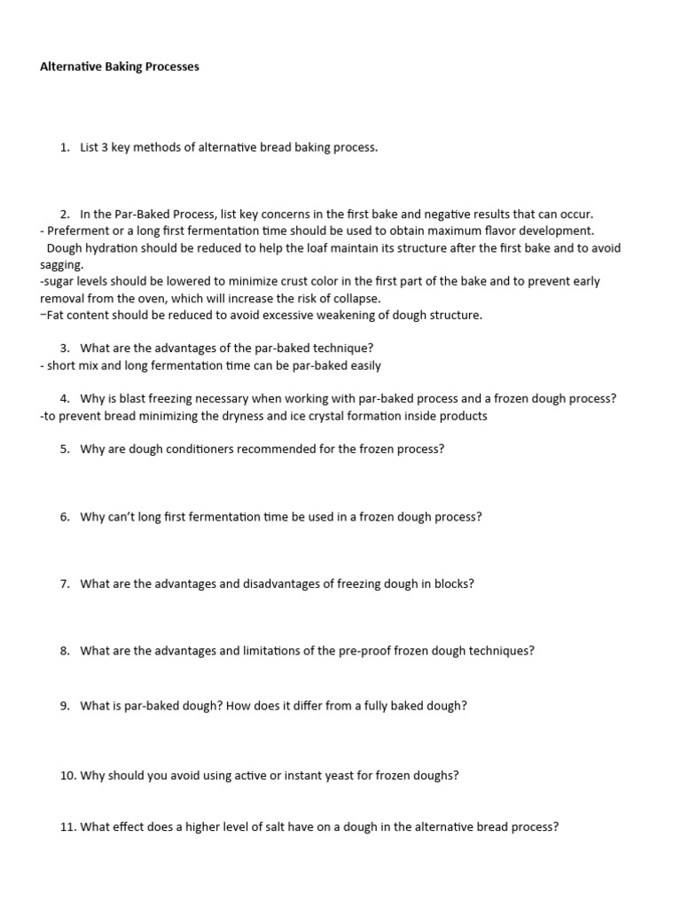 Alternative Baking Processes Homework Sheet | PDF