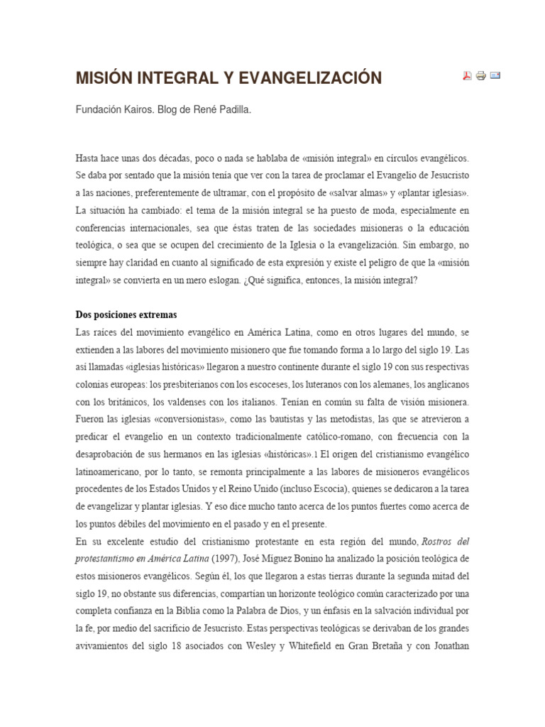 Tríptico sobre Misión Integral y Evangelización | PDF | Evangélico ...
