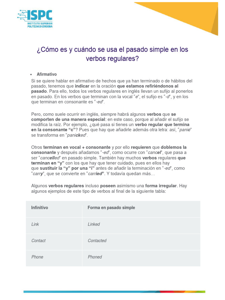 Pasado Simple de Verbos Regulares en Inglés | PDF | Verbo | Lingüística