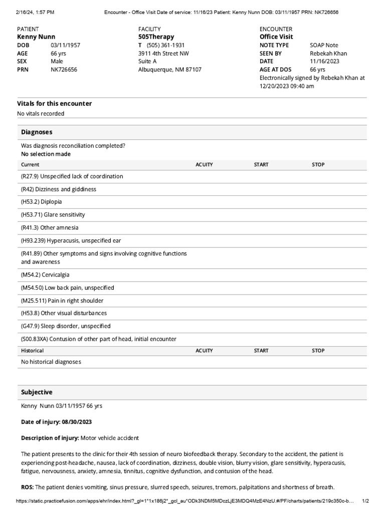 Kenny Nunn_505TH_11.16.2023 | PDF | Anxiety | Neurology