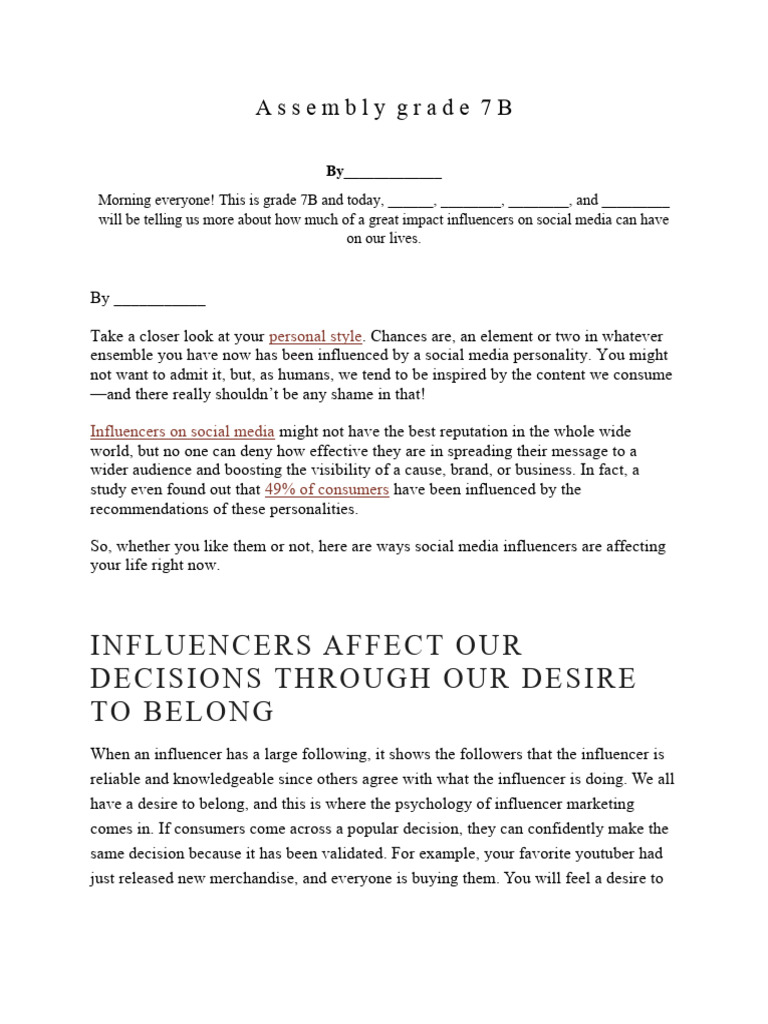 Influencers Affect Our Decisions Through Our Desire To Belong | PDF ...