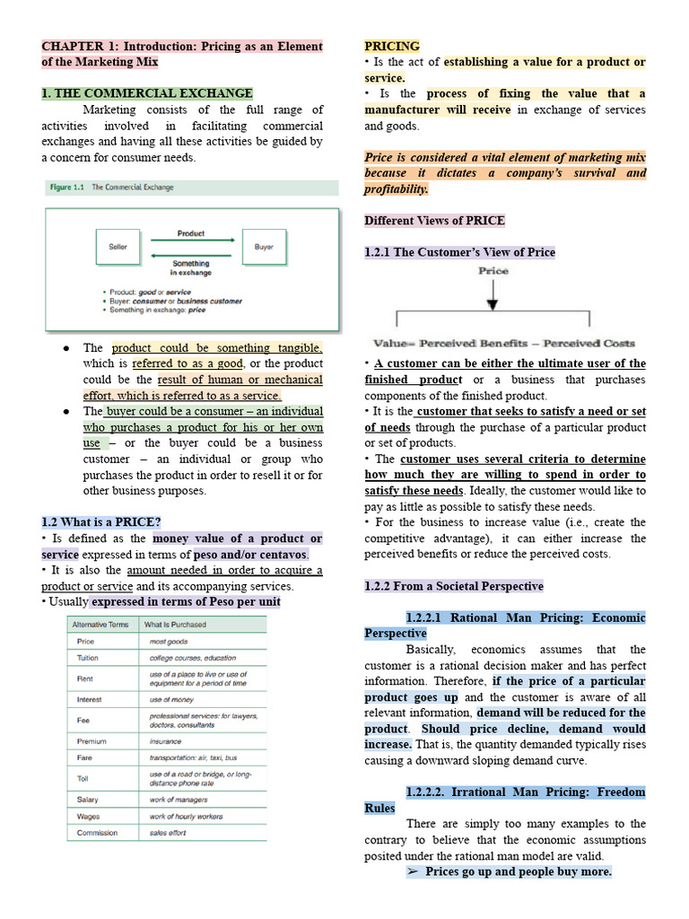 MKTG-REVIEWER-CHAP1-4 | PDF | Pricing | Marketing