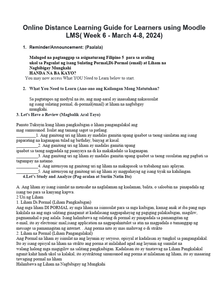 FILIPINO Q3 WEEK 6 Online Distance Learning | PDF