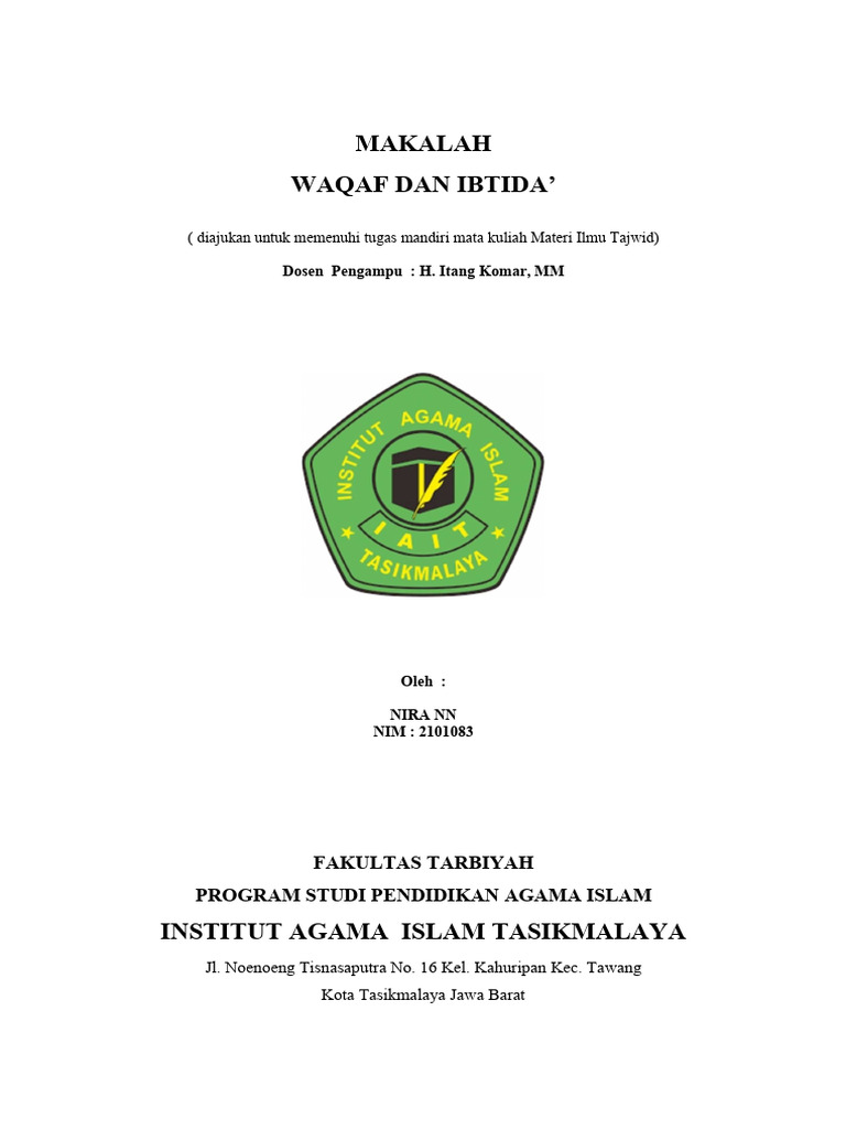 Makalah Ilmu Tazwid (Waqaf Dan Ibtida) | PDF