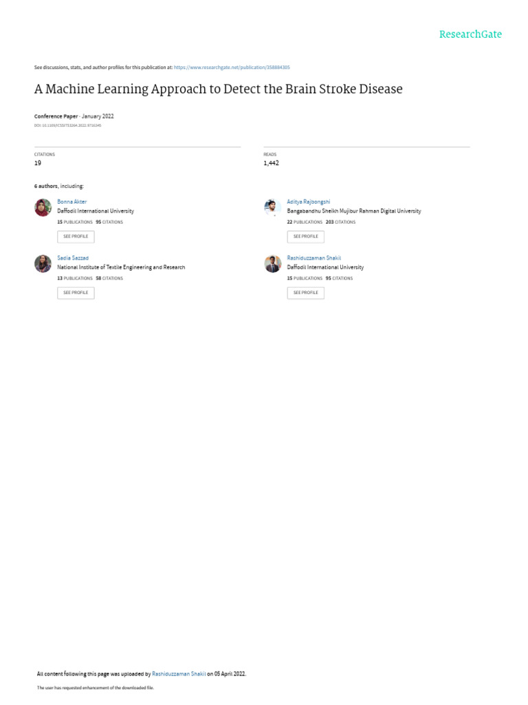 AMachine Learning Approachto Detectthe Brain Stroke Disease | PDF ...