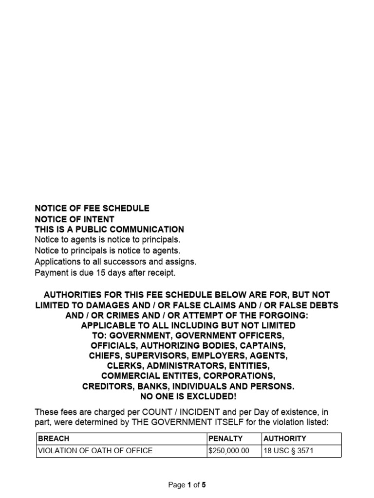 Notice of Fee Schedule Template | PDF