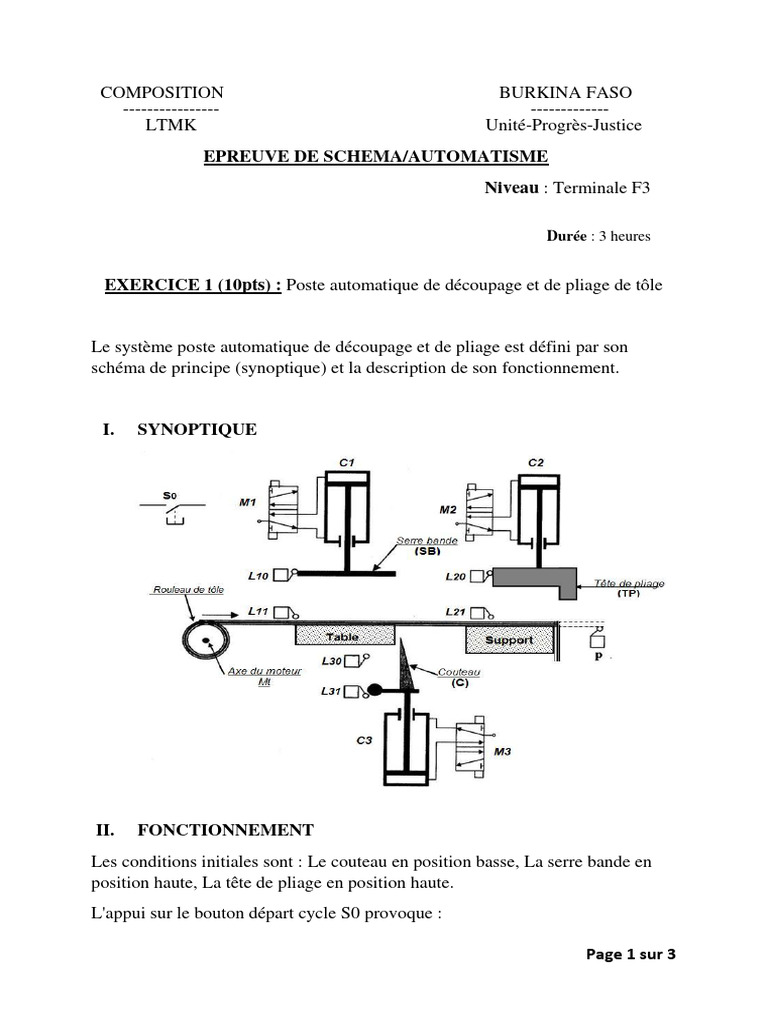Épreuve de Schéma Automatisme F3 | PDF