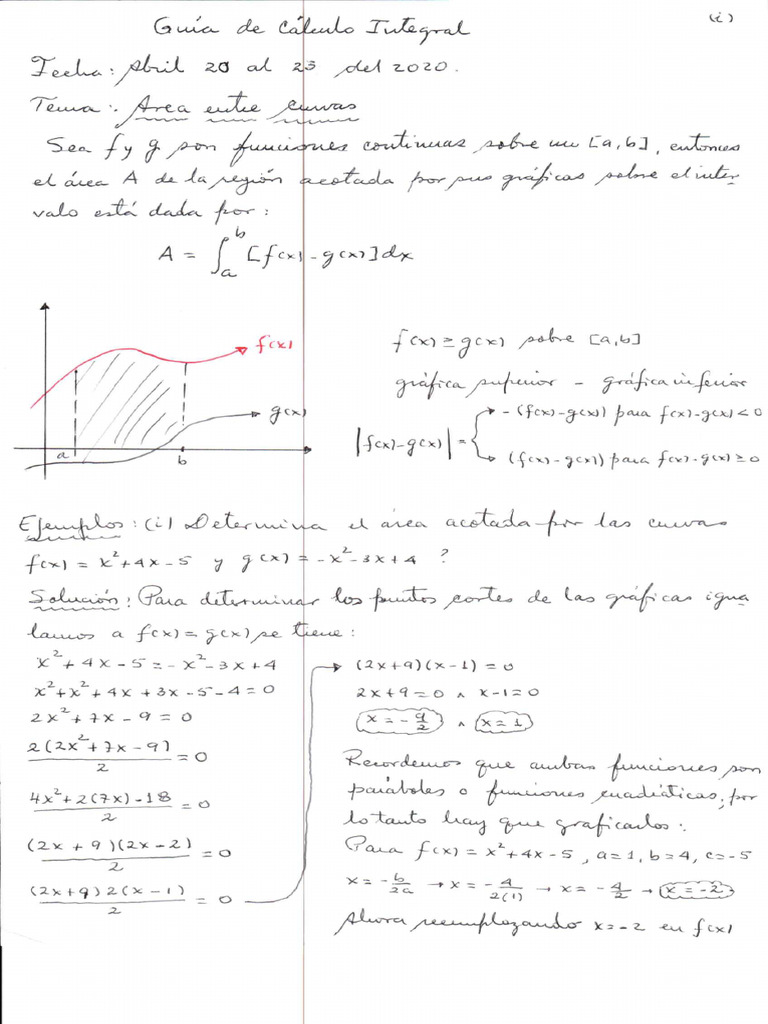 7 Guía #1 CI ÁREAS ENTRE CURVAS1 | PDF