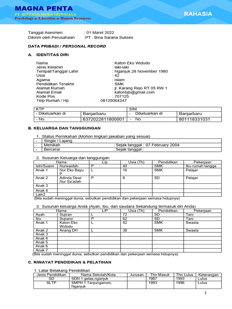 Profil Karyawan: Katon Eko Widodo | PDF