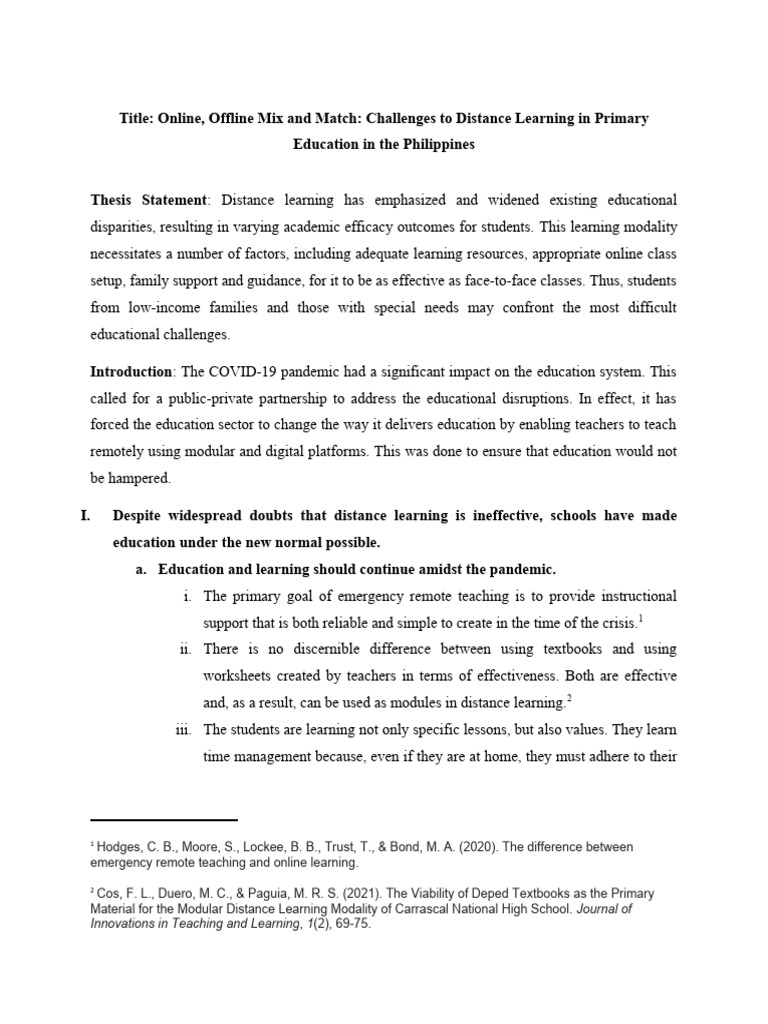 Distance Learning Thesis Outline | PDF | Distance Education ...