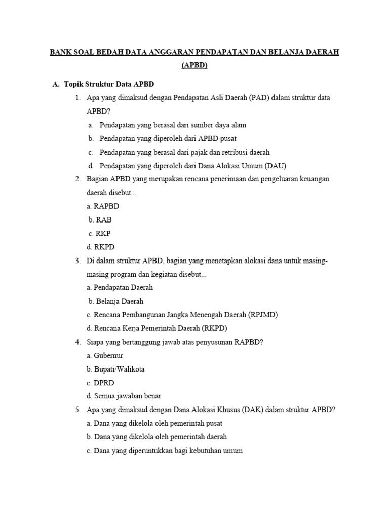 Bank Soal Bedah Apbd - 2024 | PDF | Bisnis