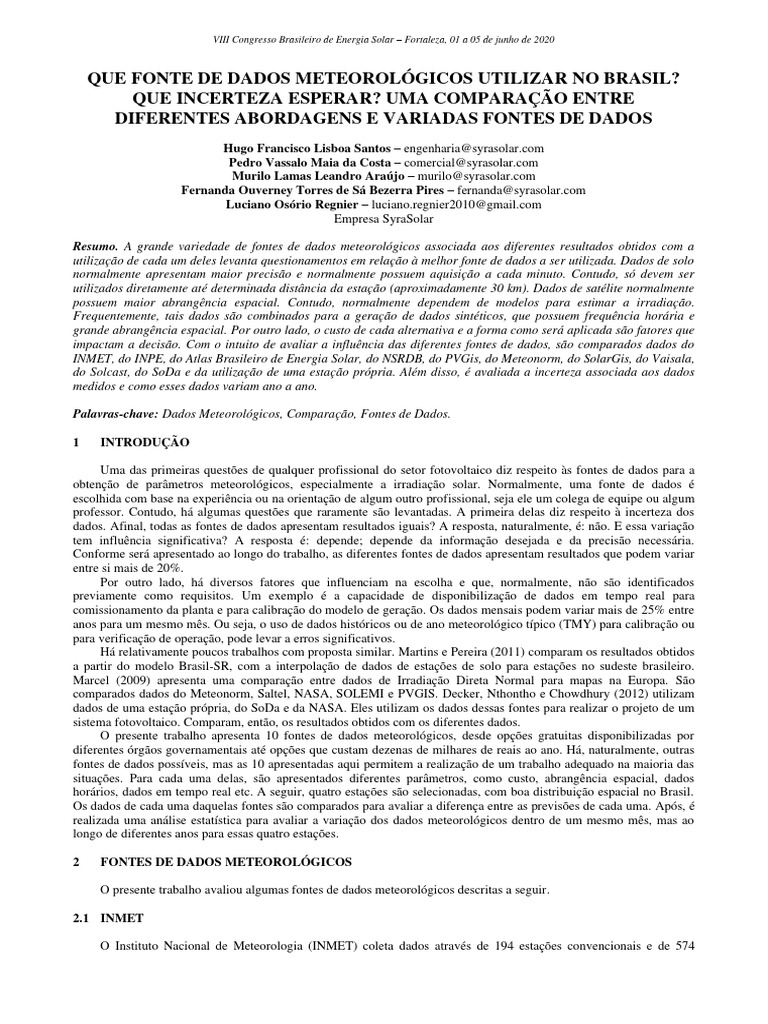 Comparação de Fontes de Dados Meteorológicos | PDF | Meteorologia ...