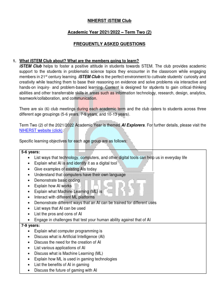 Virtual ISTEM Club FAQs | PDF | Artificial Intelligence | Intelligence ...