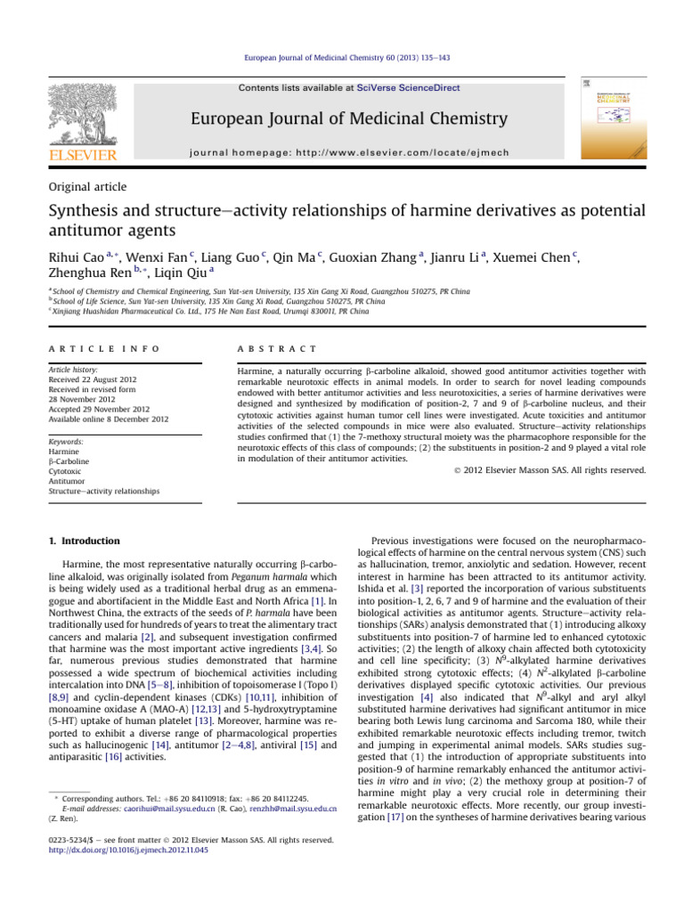 Harmine Derivatives as Antitumor Agents | PDF | Chemotherapy | Clinical ...