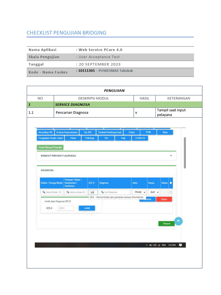 UAT Integrasi Pcare 4 - 0 Dengan EClinic | PDF