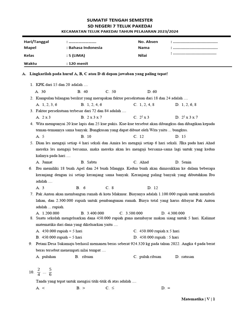 STS MTK Kelas 5 | PDF