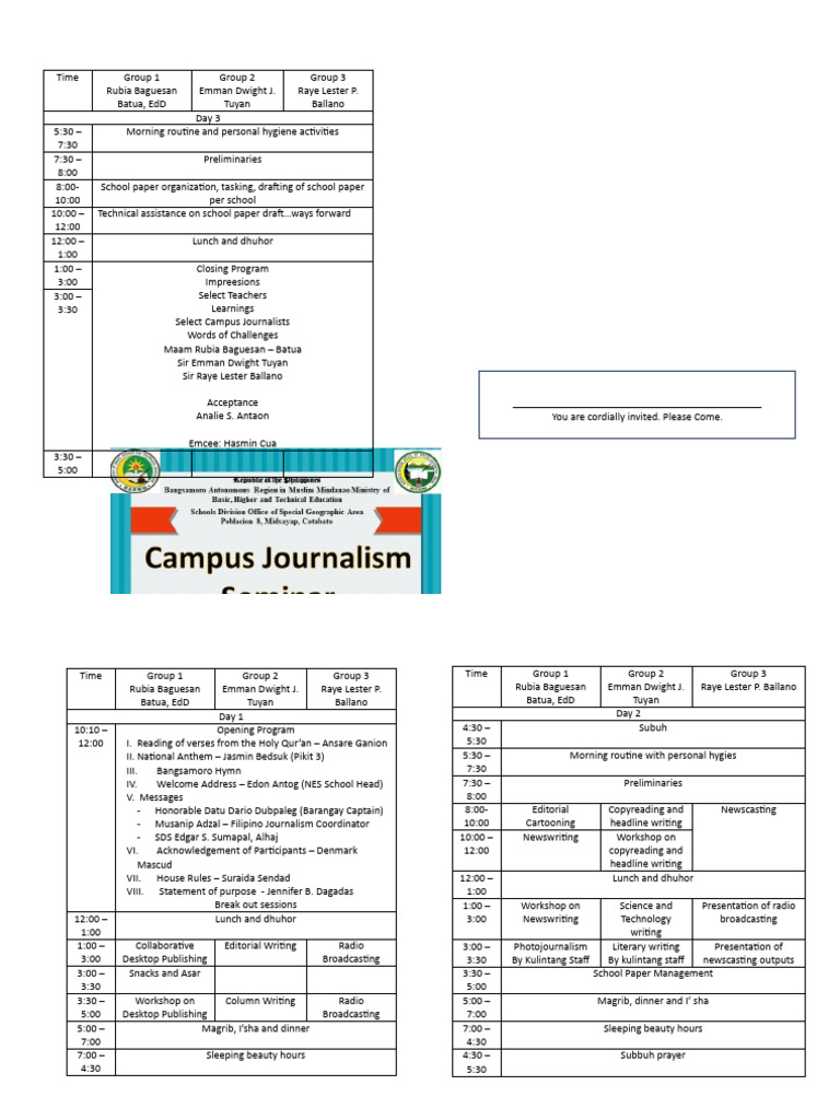 Campus Journalism Seminar Workshop Program Matrix | PDF | Journalism | Human Communication