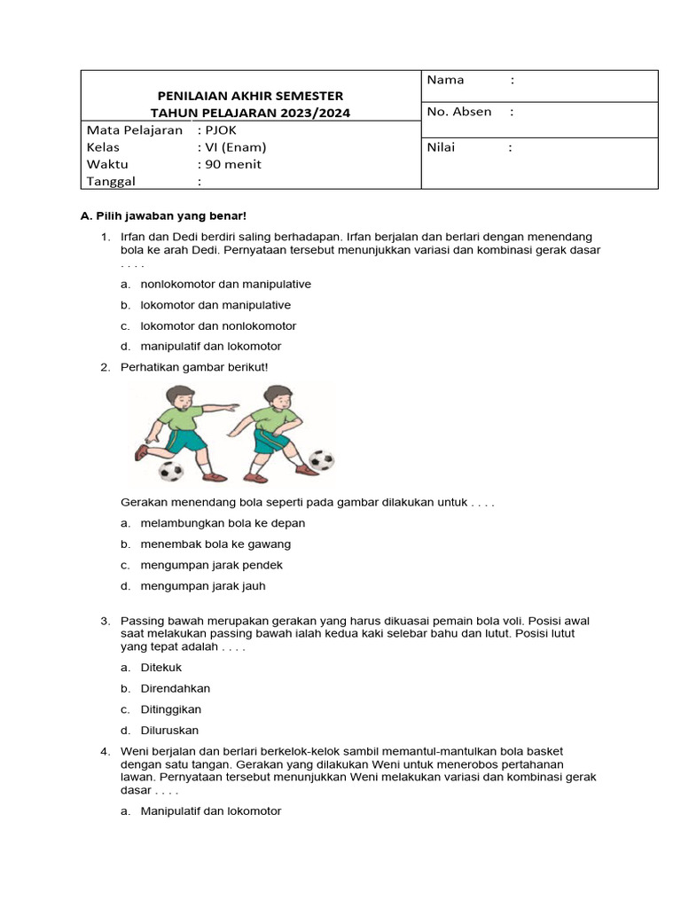 Soal Pas Pjok Kelas 6 K13 | PDF