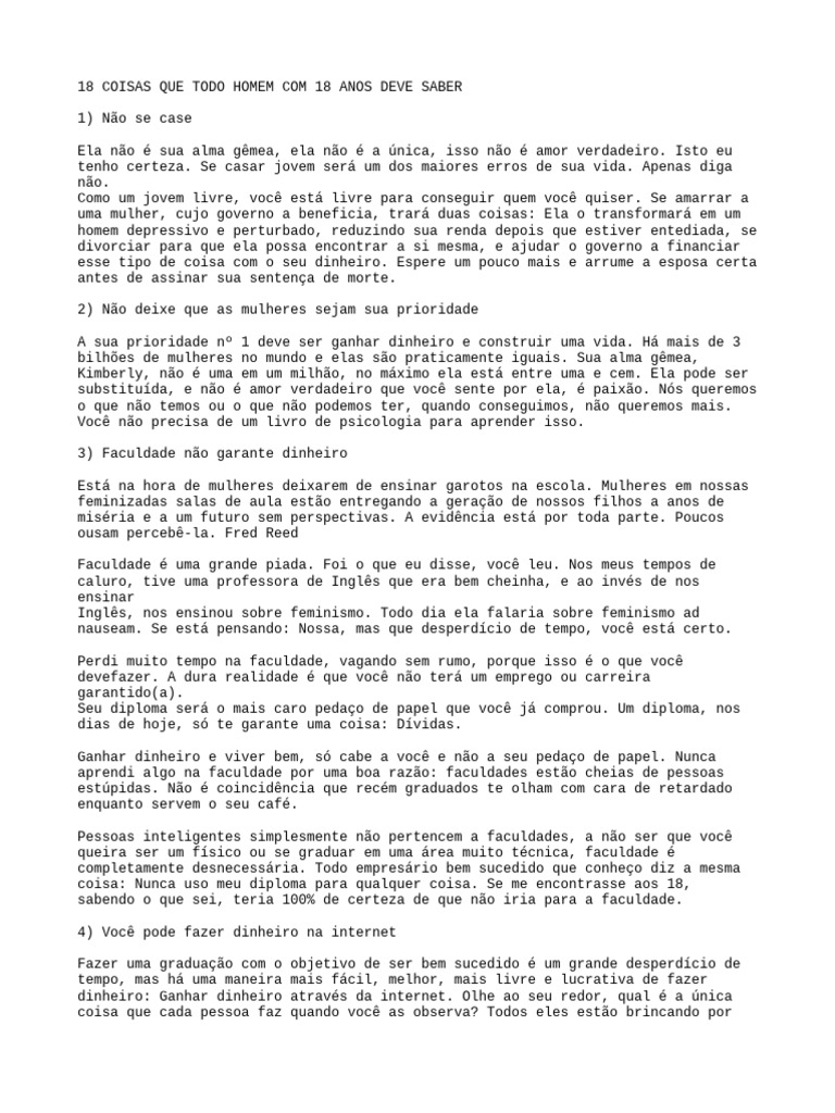 18 Coisas Que Todo Homem Deve Saber Pdf Dinheiro Feminismo