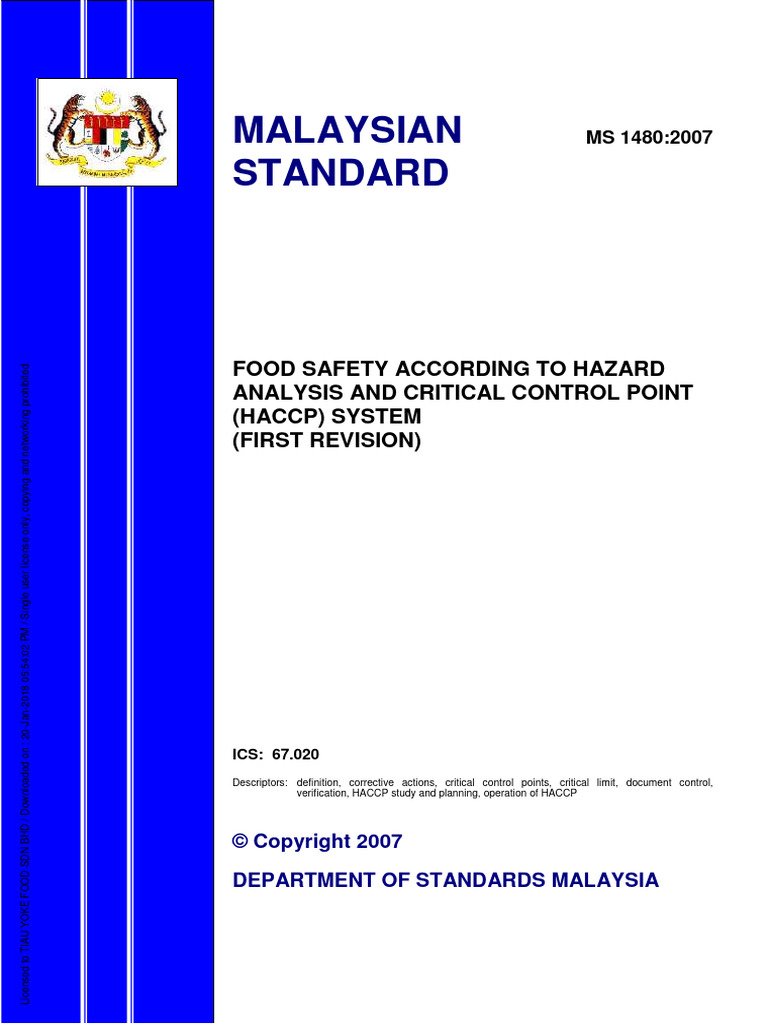 MS1480 2007 | PDF | Hazard Analysis And Critical Control Points ...