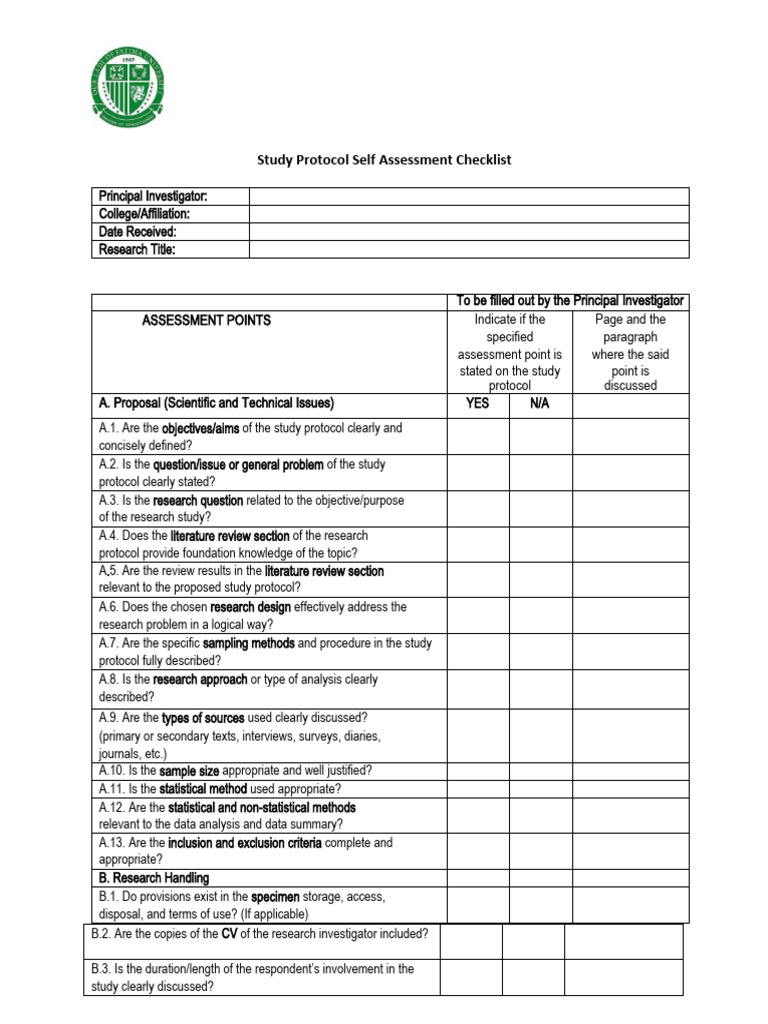 Self Assessment Checklist | PDF