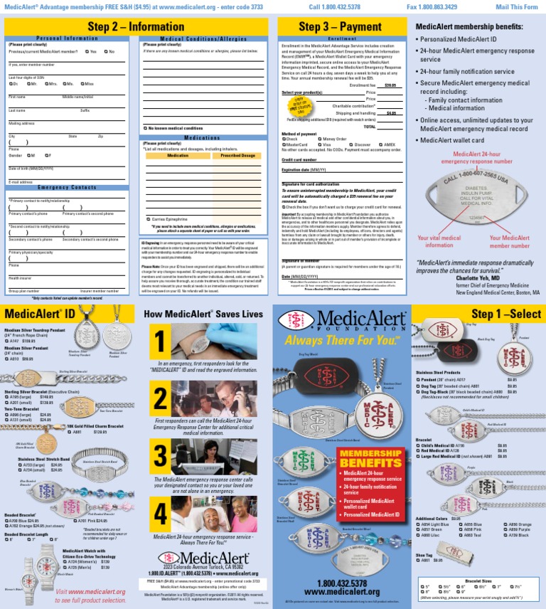 Medic Alert Short Brochure | PDF | Bracelet | Credit Card