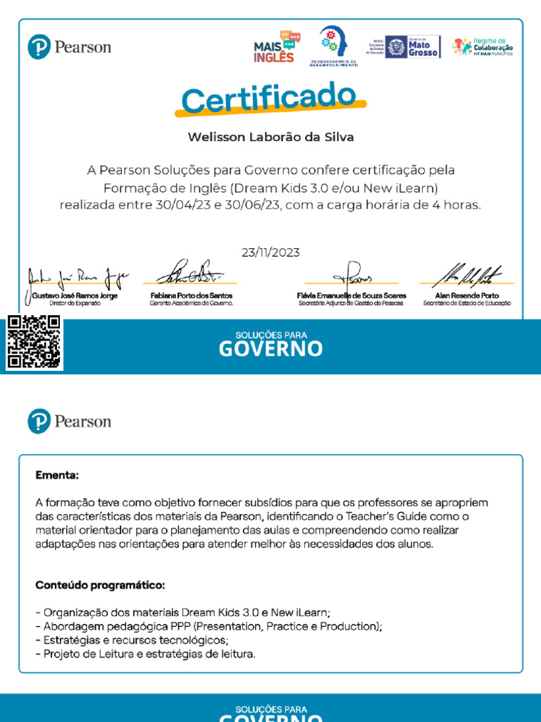 Certificado Pearson 2023 | PDF