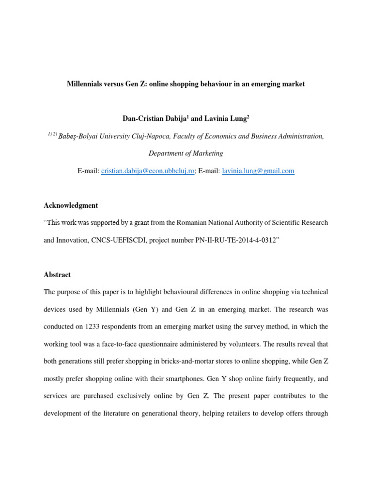Millennials Versus Gen Z: Online Shopping Behaviour in An Emerging Marke | PDF